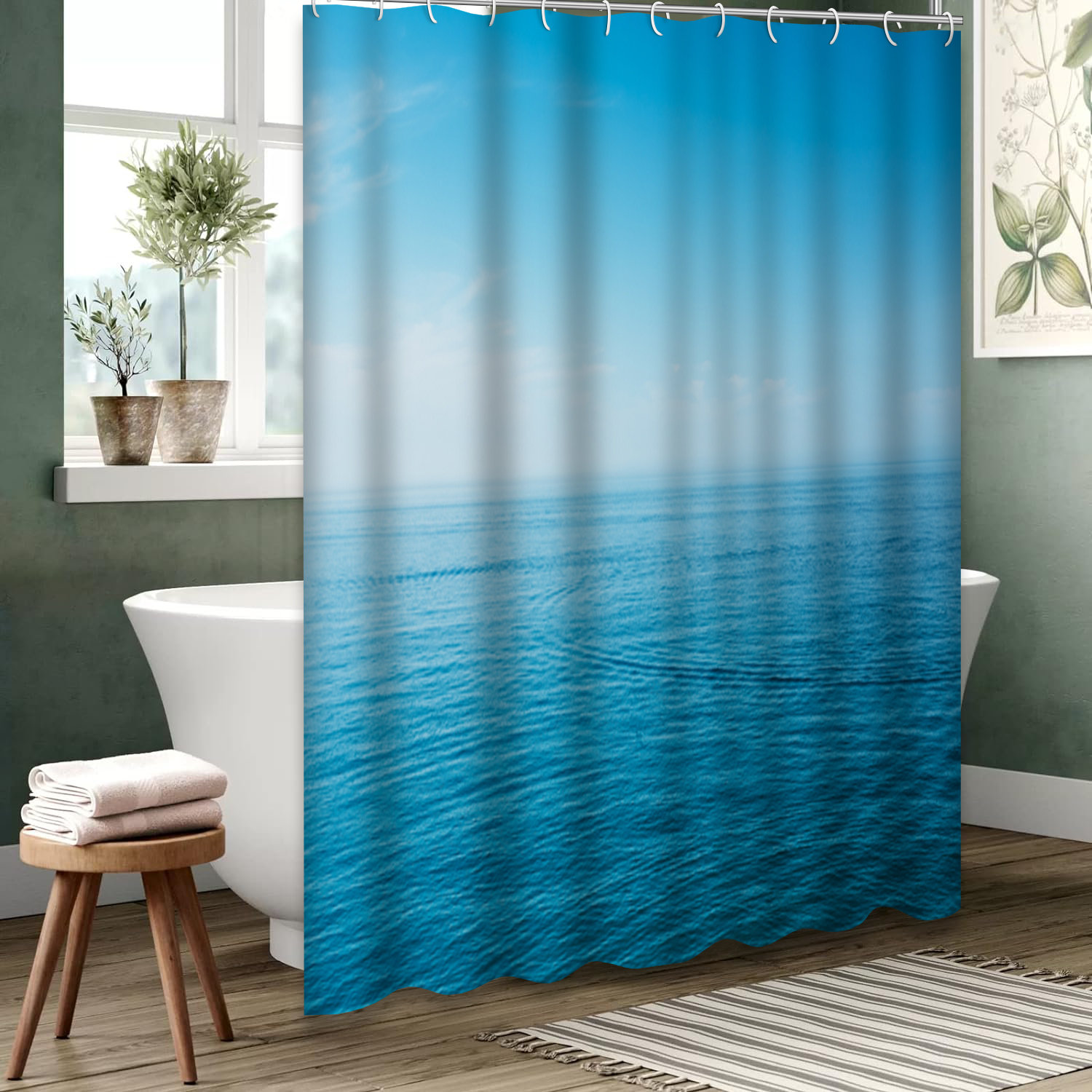 East Urban Home Sea Ocean Blue Waterproof Shower Curtain,Calm Sea Ocean ...