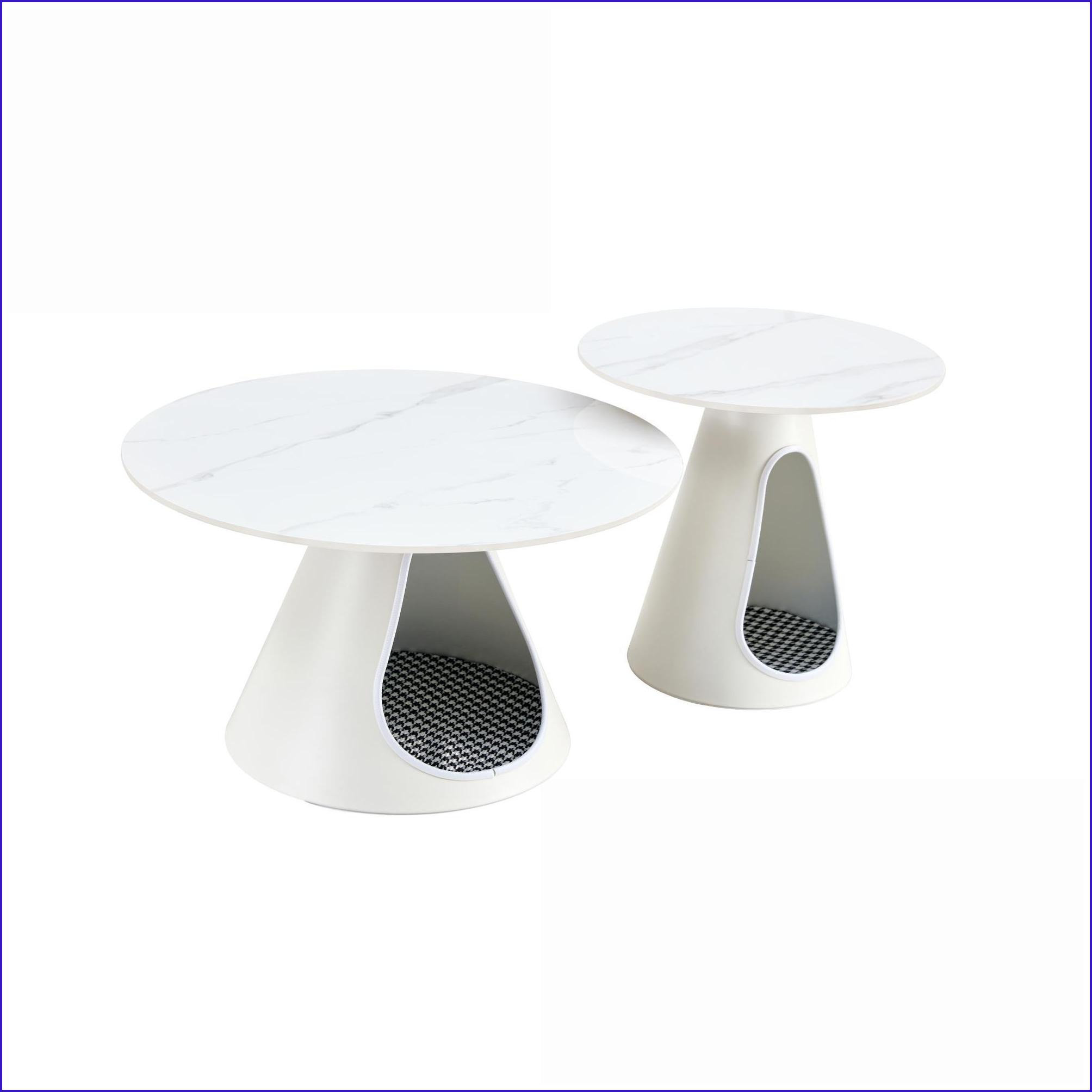 Latitude Run® Set of 2 Marble-Look Coffee Tables with Integrated Cat ...