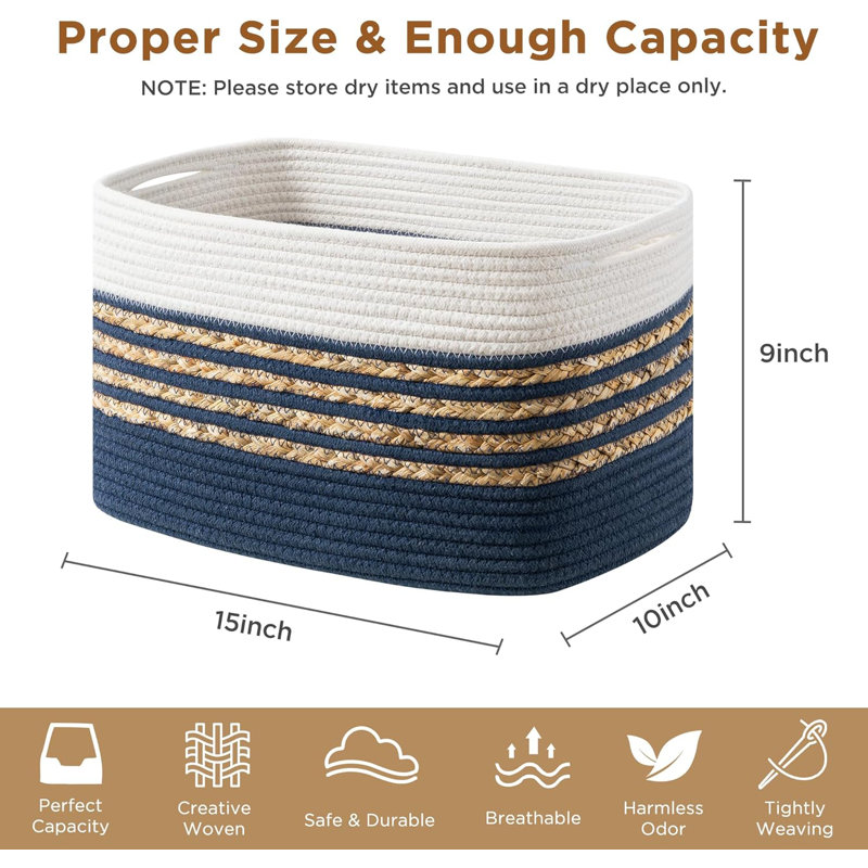 Rosecliff Heights Rectangle Woven Storage Basket | Wayfair