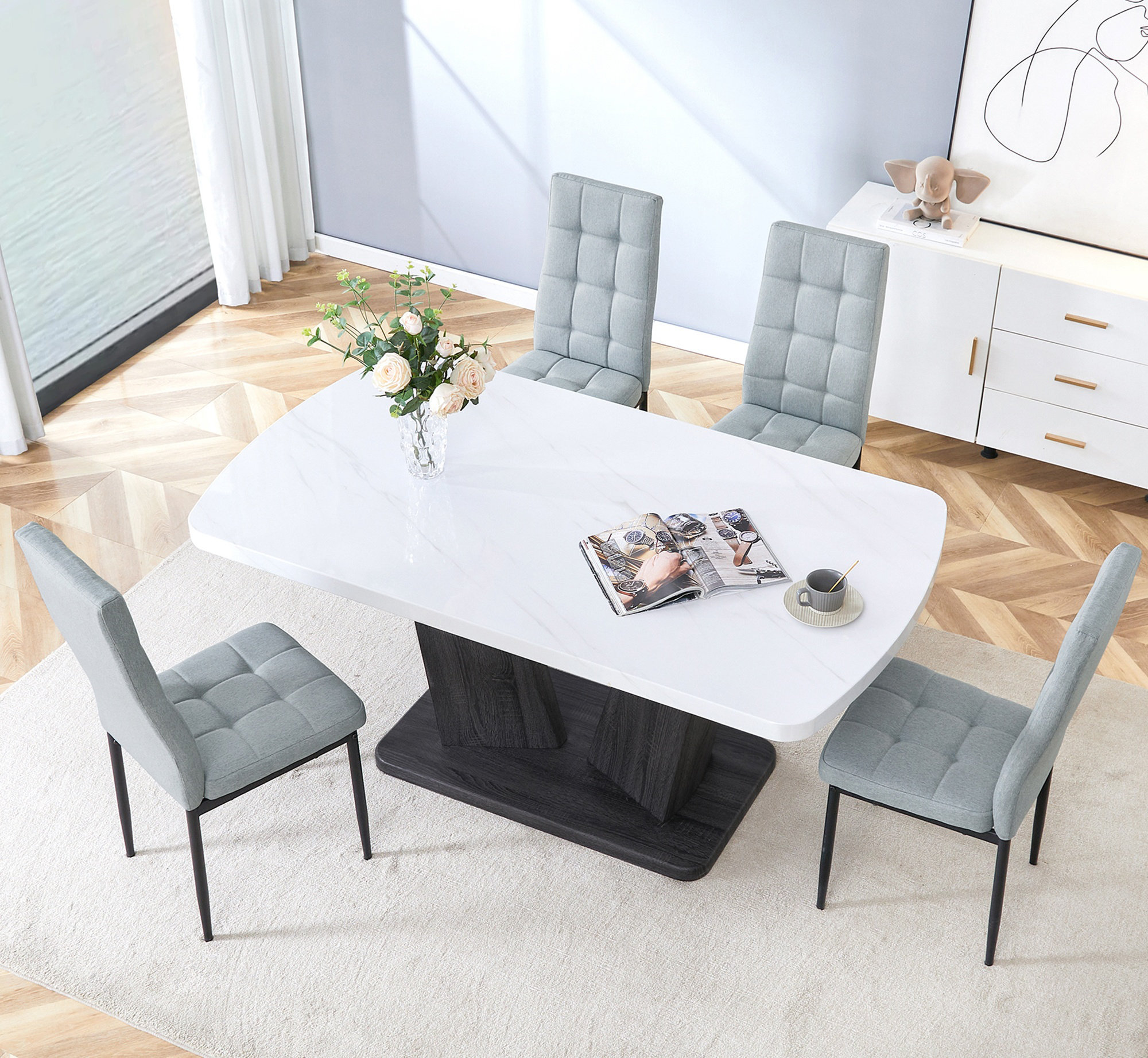 Ivy Bronx 5 Piece Dining Table Set, 1.8" Thickness Tabletop and V ...