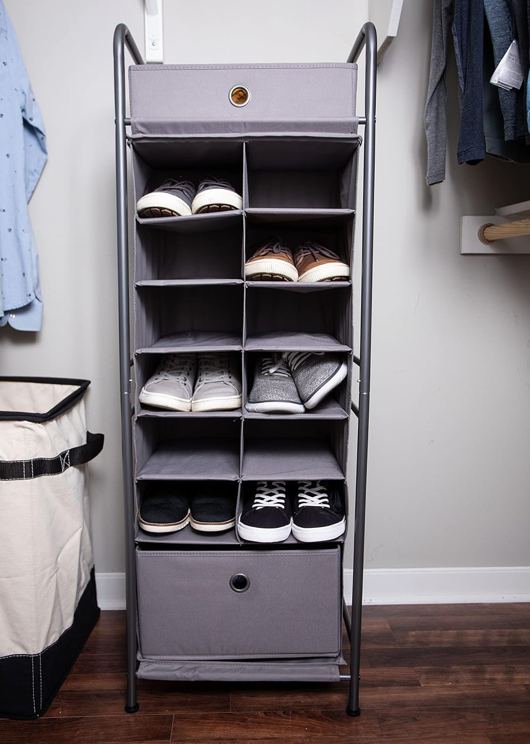 Co-t Vertical Shoe Rack Organizer With 12 Cubbies And Large Drawer ...