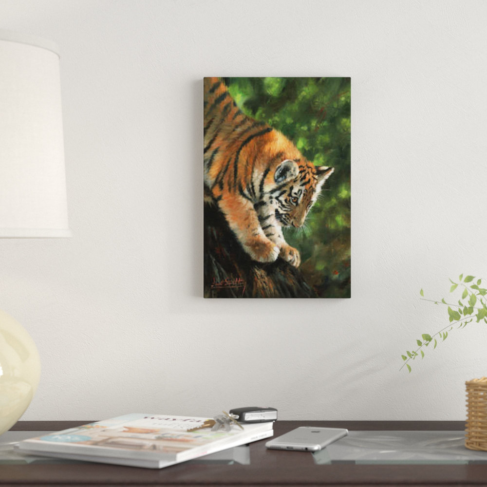 East Urban Home 'Tiger Cub Climbing Down Tree' Graphic Art Print on ...