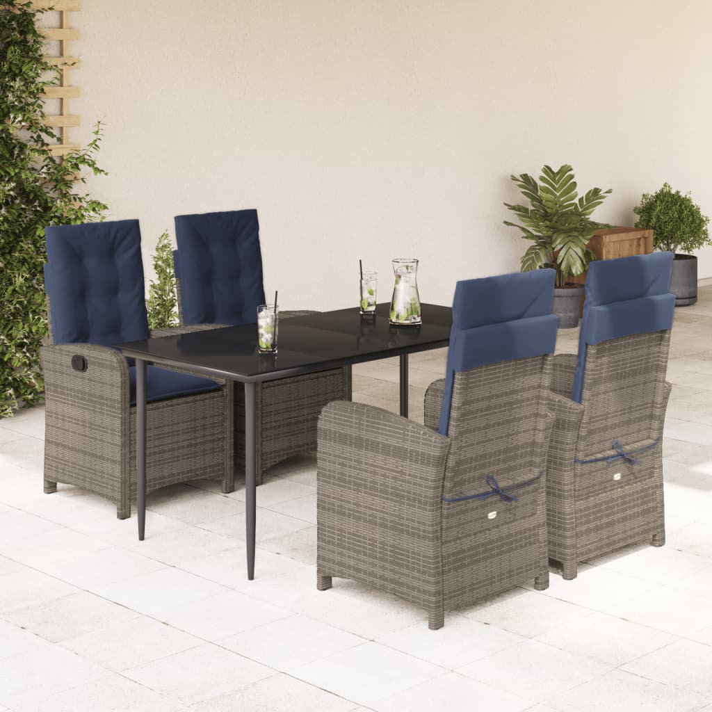 Vidaxl 5 Piece Patio Dining Set With Cushions Poly Rattan, Rectangular ...