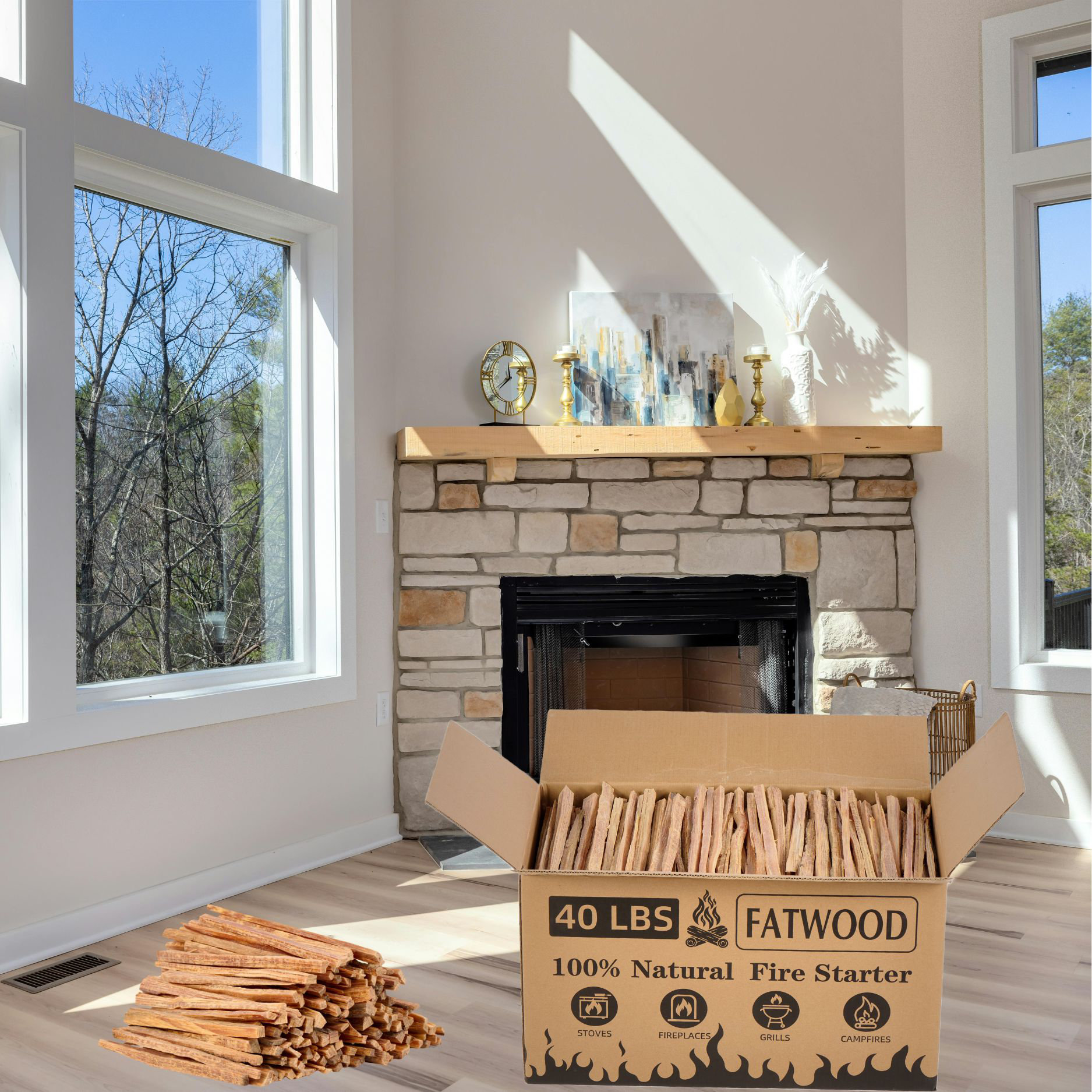 iYofe 40LBS Fatwood Fire Starter Pack With Wooden, Starter Wood For ...