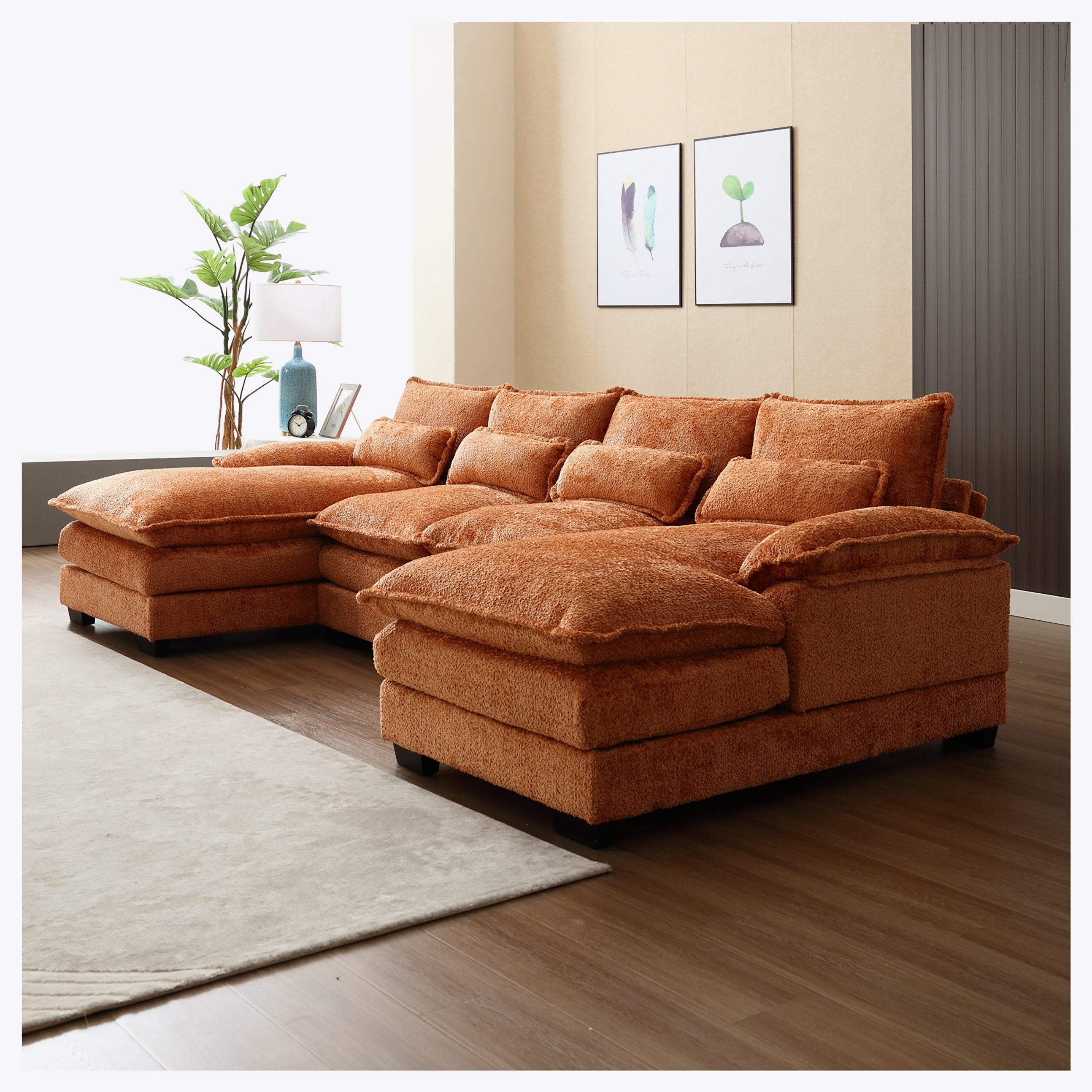 Latitude Run® Modern Large chenille Fabric U-Shape Sectional Sofa ...