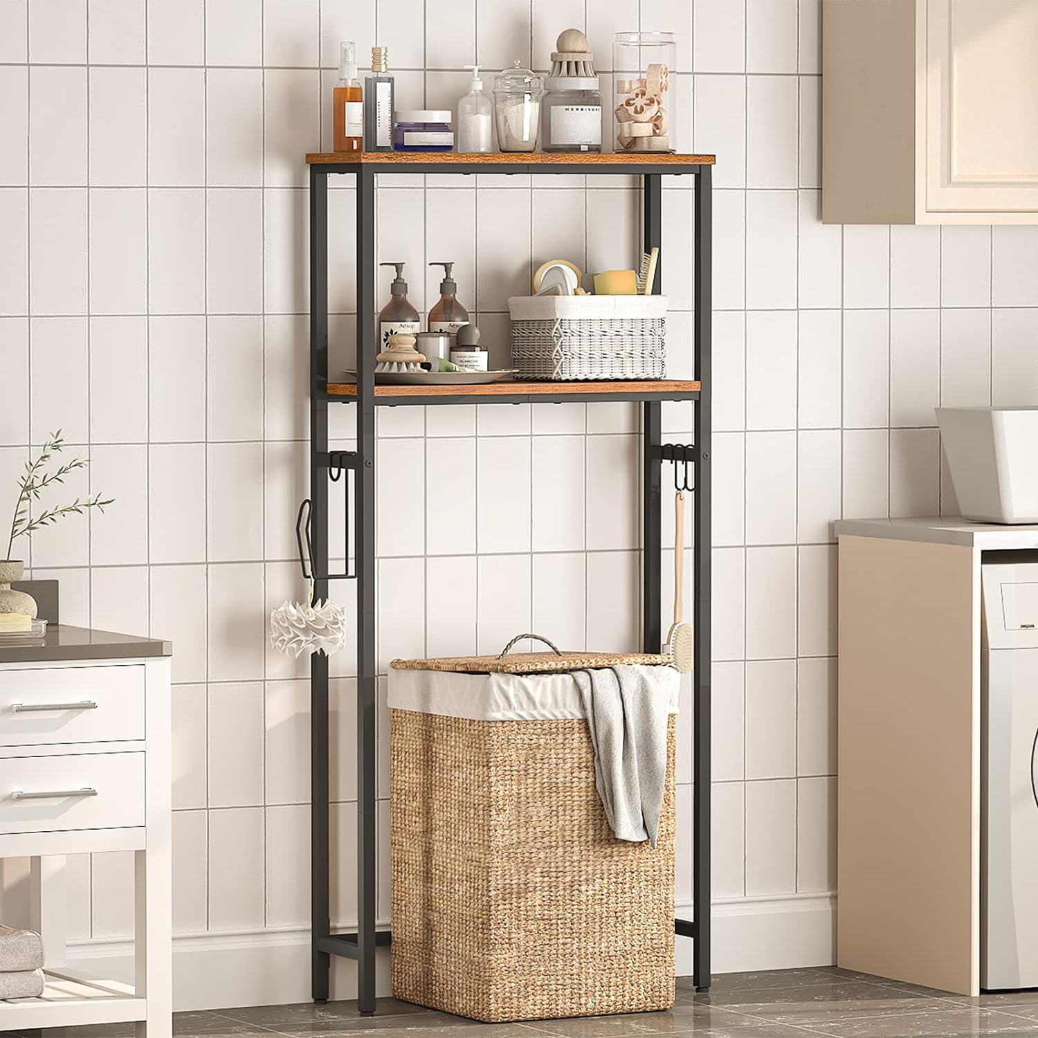 17 Stories Sayvion Freestanding Over-the-Toilet Storage with Hooks ...
