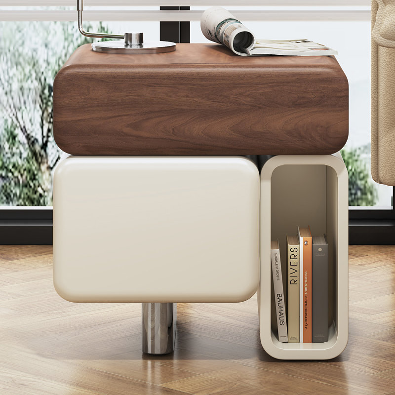 Brayden Studio Modern Wood Nightstand With Walnut Veneer And Stainless ...