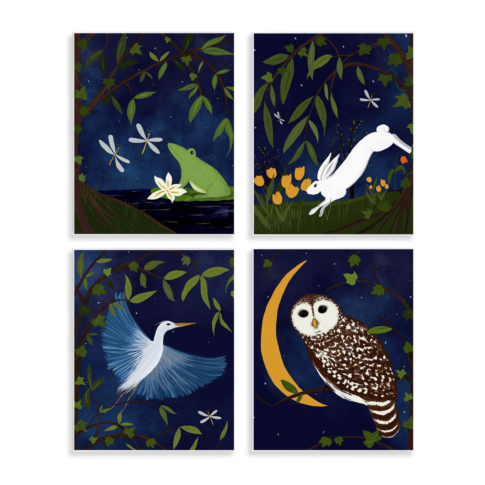 Dakota Fields Nighttime Pond Animals Wall Plaque Art Set by Michelle ...