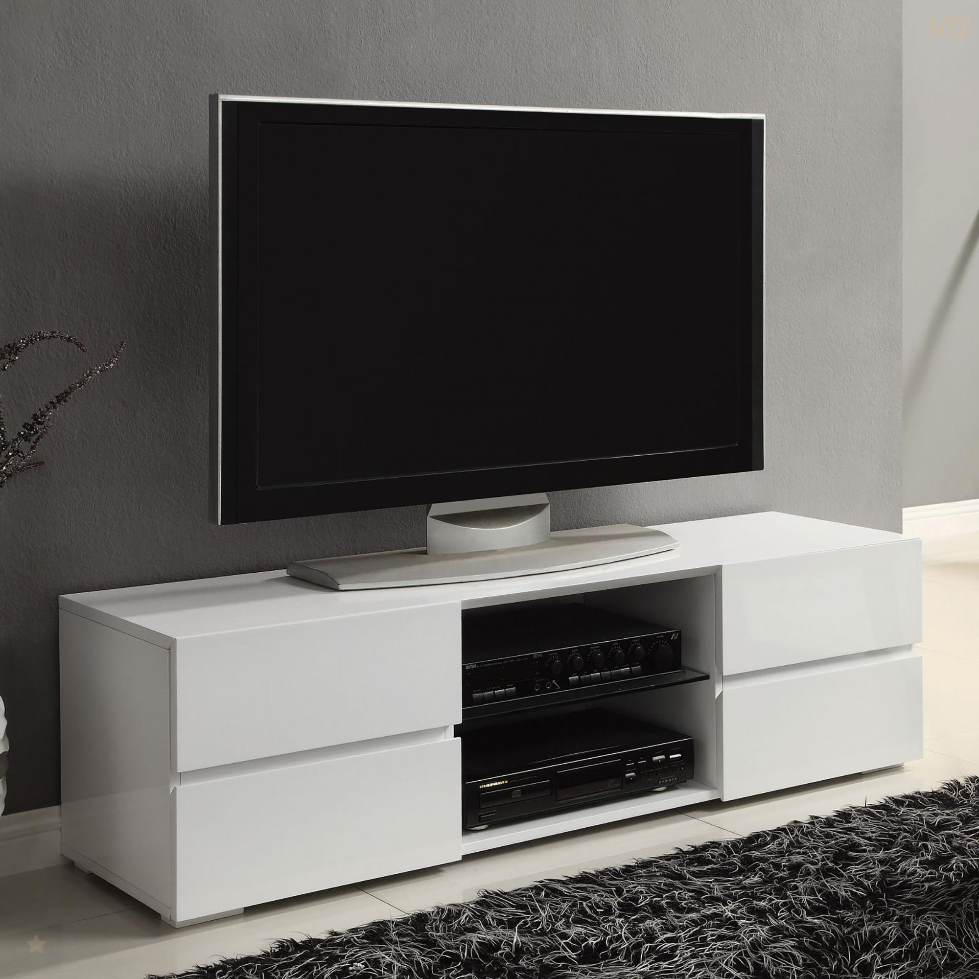 Orren Ellis Glossy White 4-Drawer TV Console | Wayfair