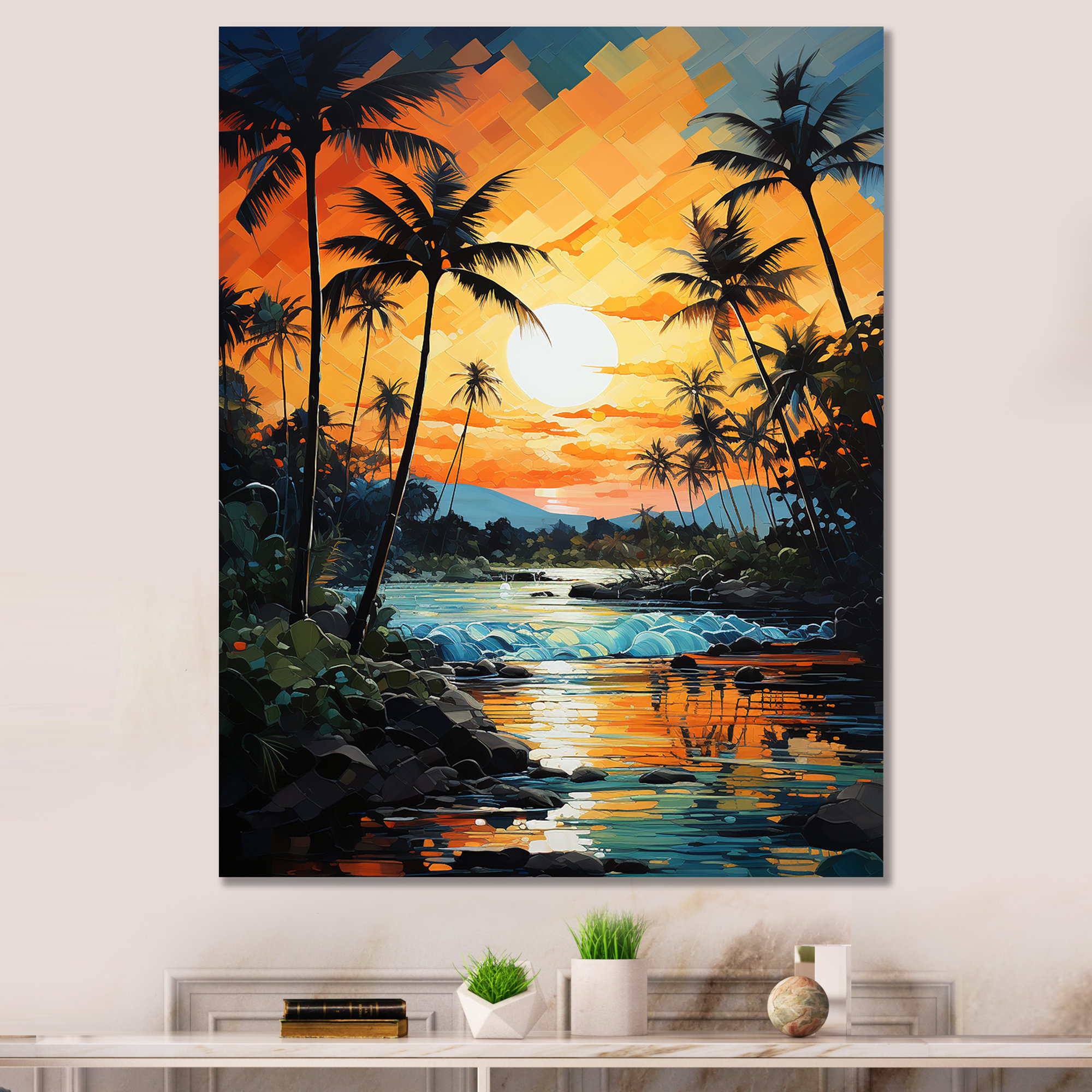 Bayou Breeze Yasel Palm Trees Tropical Pointillism V On Canvas Print ...