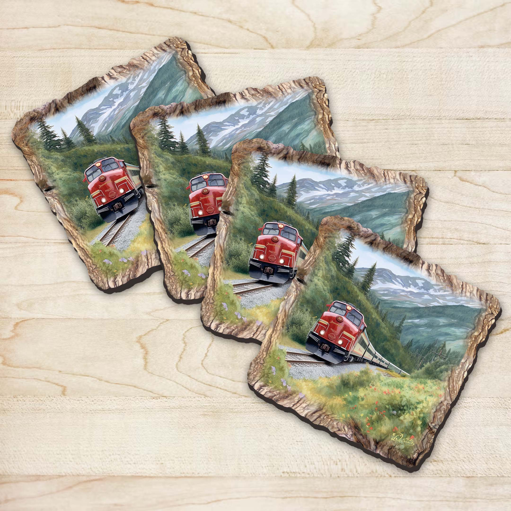 Loon Peak® Train Wooden Cork Coasters Gift Set | Wayfair