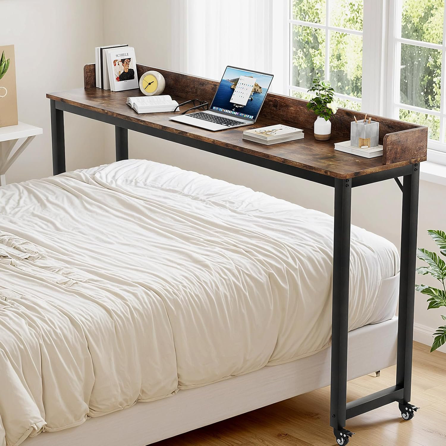 17 Stories Overbed Table with Wheels, Queen Full Size Mobile Computer ...