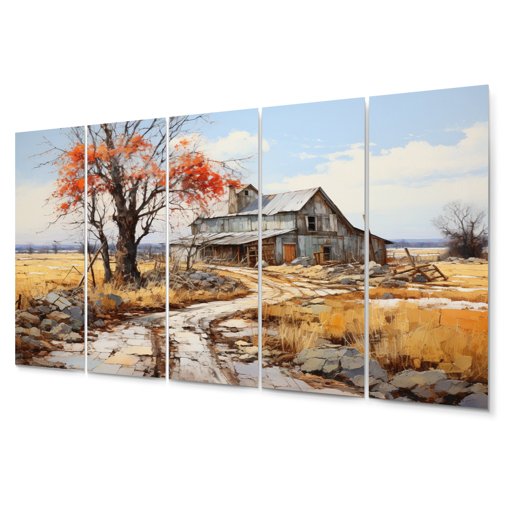August Grove® " Countryside Rustic Barn Patchwork II " 5 - Pieces ...