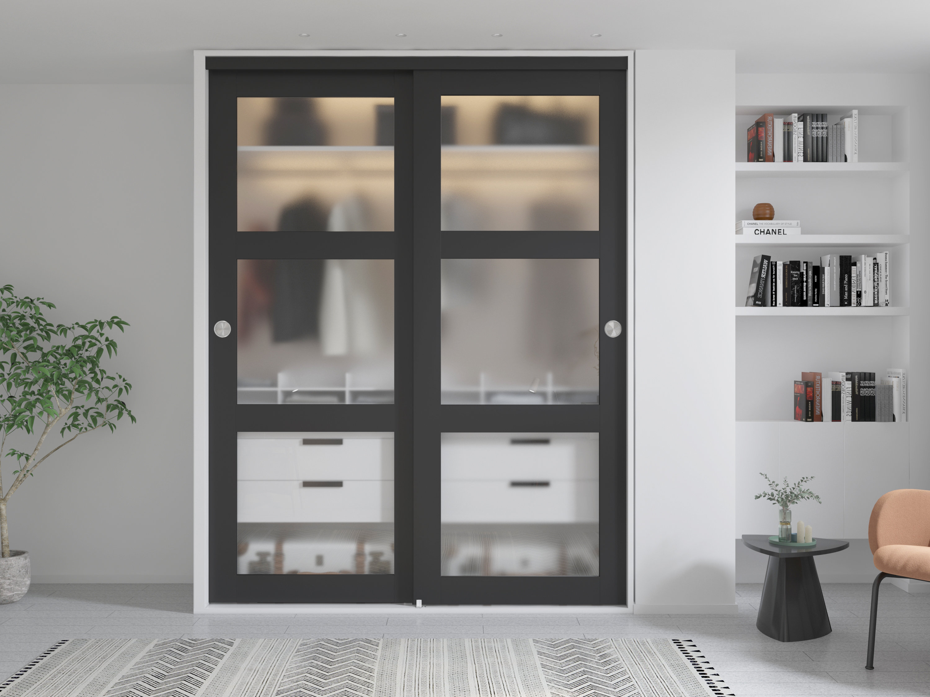 Calhome 3-Lite Frosted Tempered Glass Sliding Double Bypass Closet Door ...