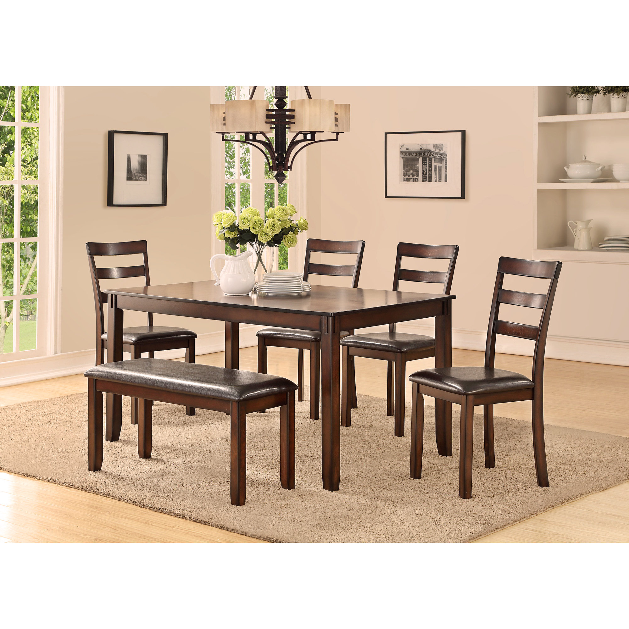 Lark Manor™ Classic Style 6pcs-Dining Set Rectangle Table 4 Side Chairs ...