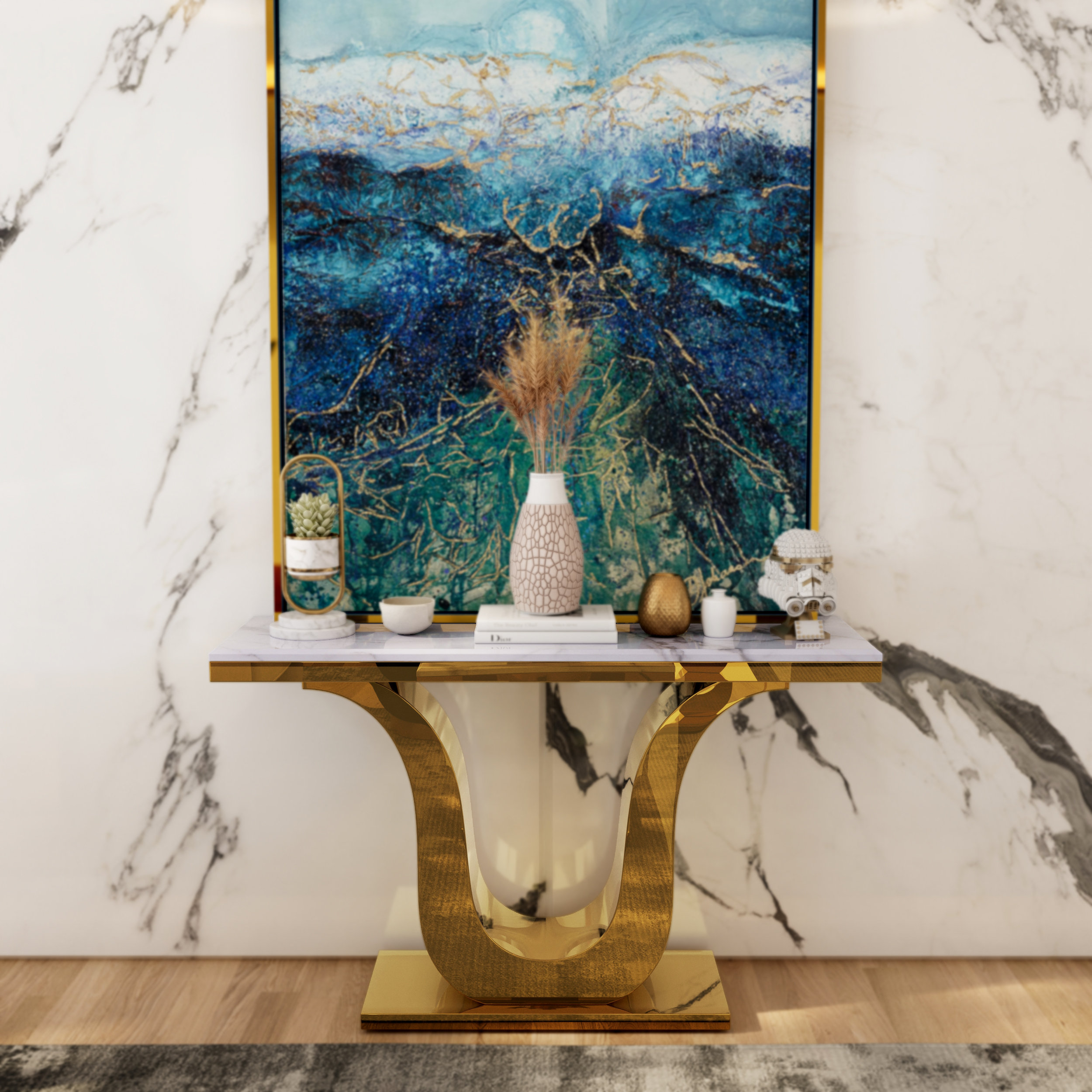 Mercer41 Gold Console Table, White and Gold Living Room Sofa Table, 50 ...