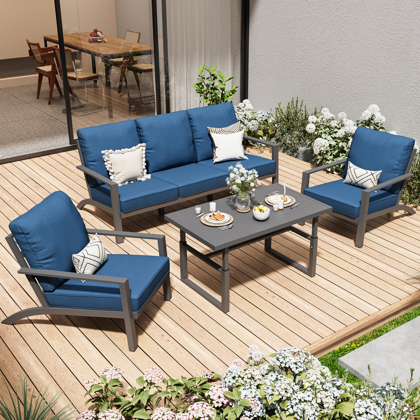 Wade Logan Chanthy 5 - Person Outdoor Seating Group with Cushions ...