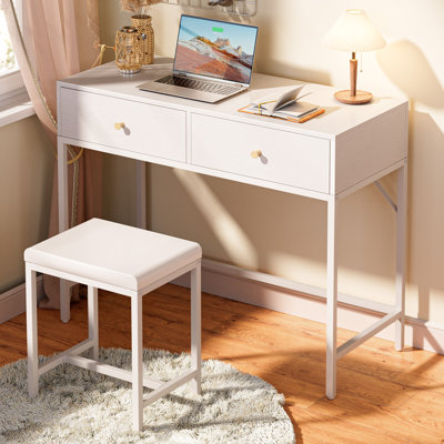 Ebern Designs Small Computer Desk Home Office Desk With 2 Drawers ...