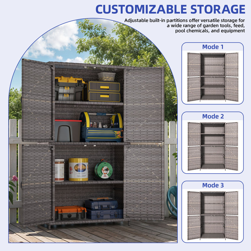 Edrosie Inc Outdoor Rattan Wicker Storage Cabinet with Adjustable ...