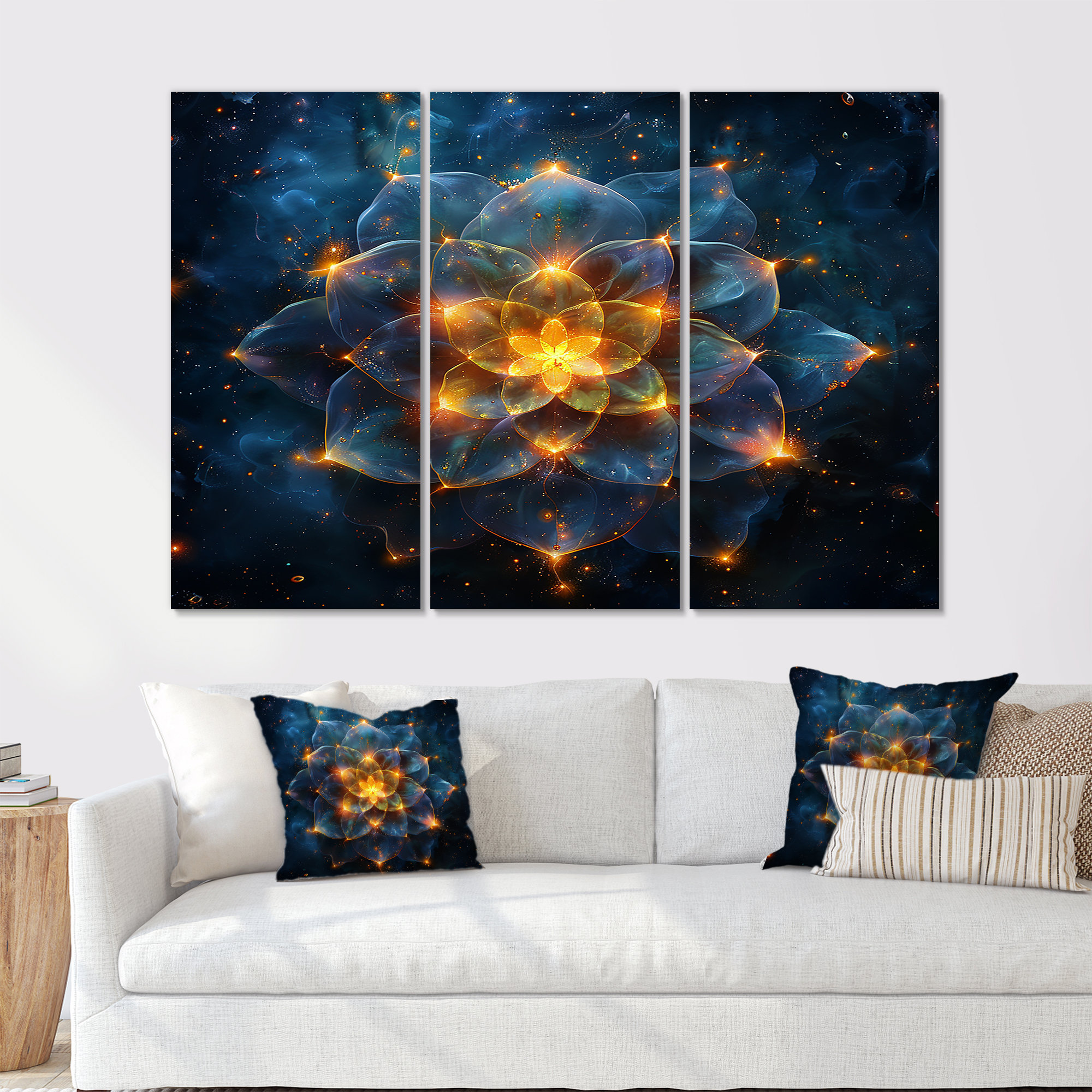 Design Art Cosmic Flower Galactic Flower Of Life Blue Gold - Modern ...