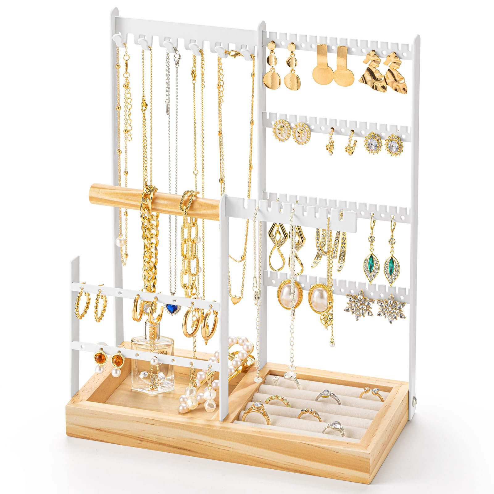 Rebrilliant 4-Tier Jewelry Rack (With Velvet Ring Holder), (With 11 ...