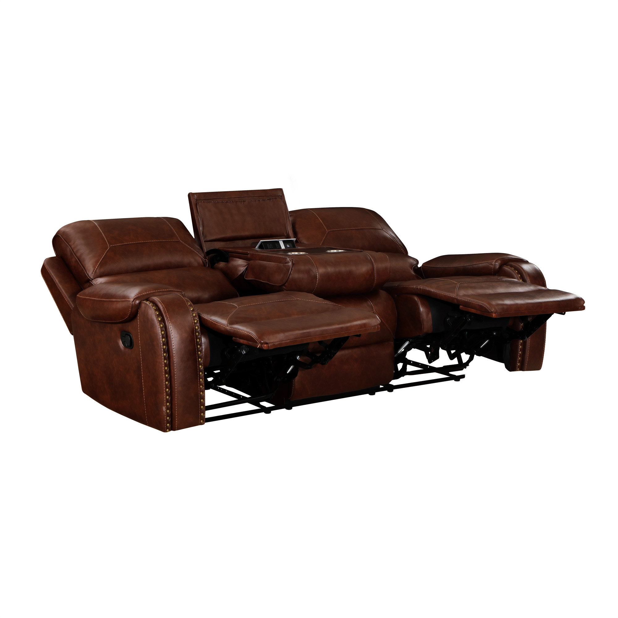 Red Barrel Studio® Double Reclining Sofa With Center Drop-Down Cup ...