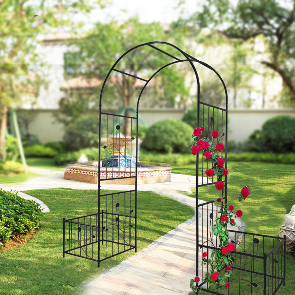 Winston Porter Metal Garden Arch with two plant stands 79.5'' Wide x 86 ...