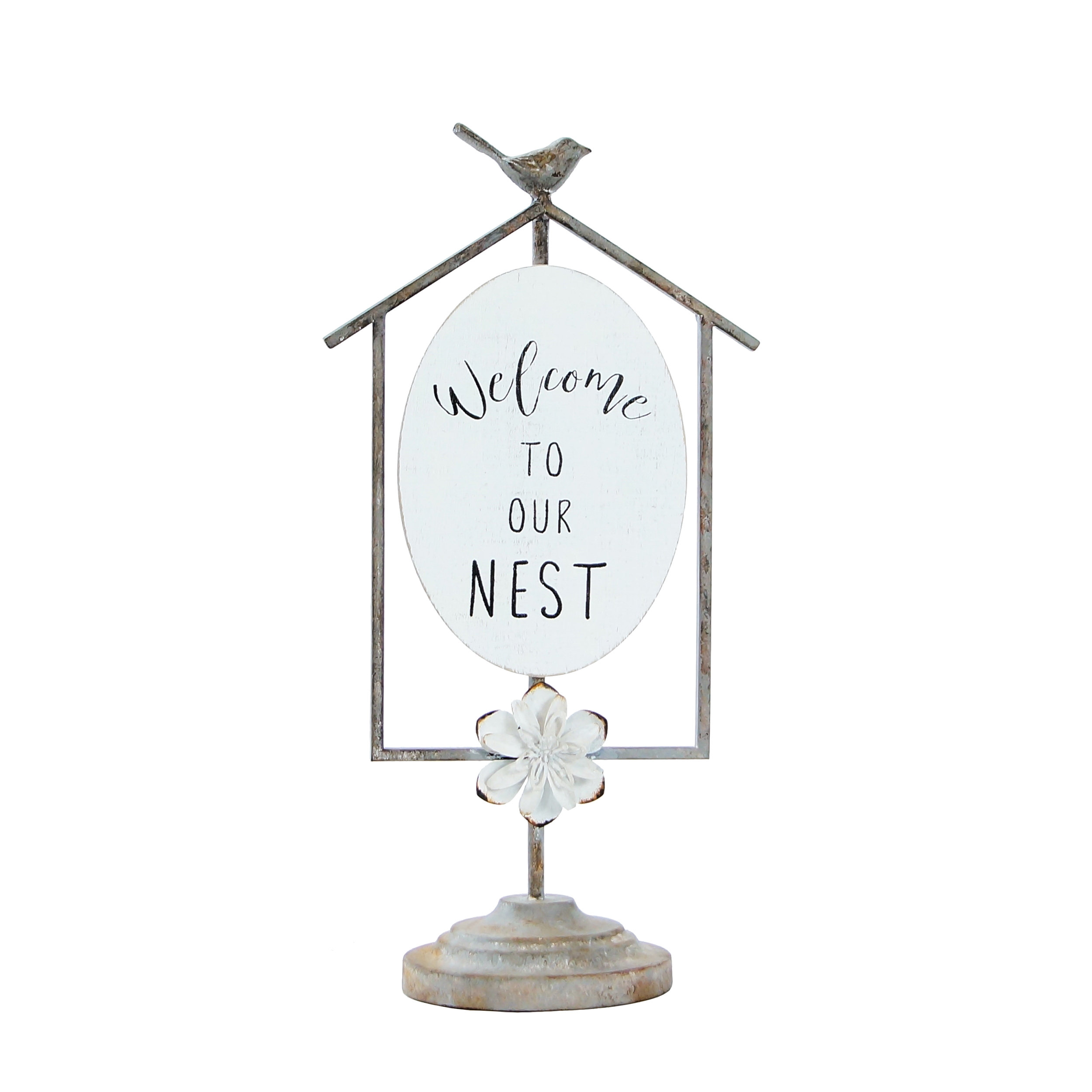 Ophelia & Co. VIP Metal 17 in. White Our Nest Table Sign | Wayfair