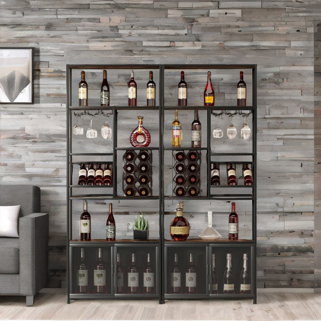 17 Stories Feldstein Floor Wine Bottle & Glass Rack Black | Wayfair