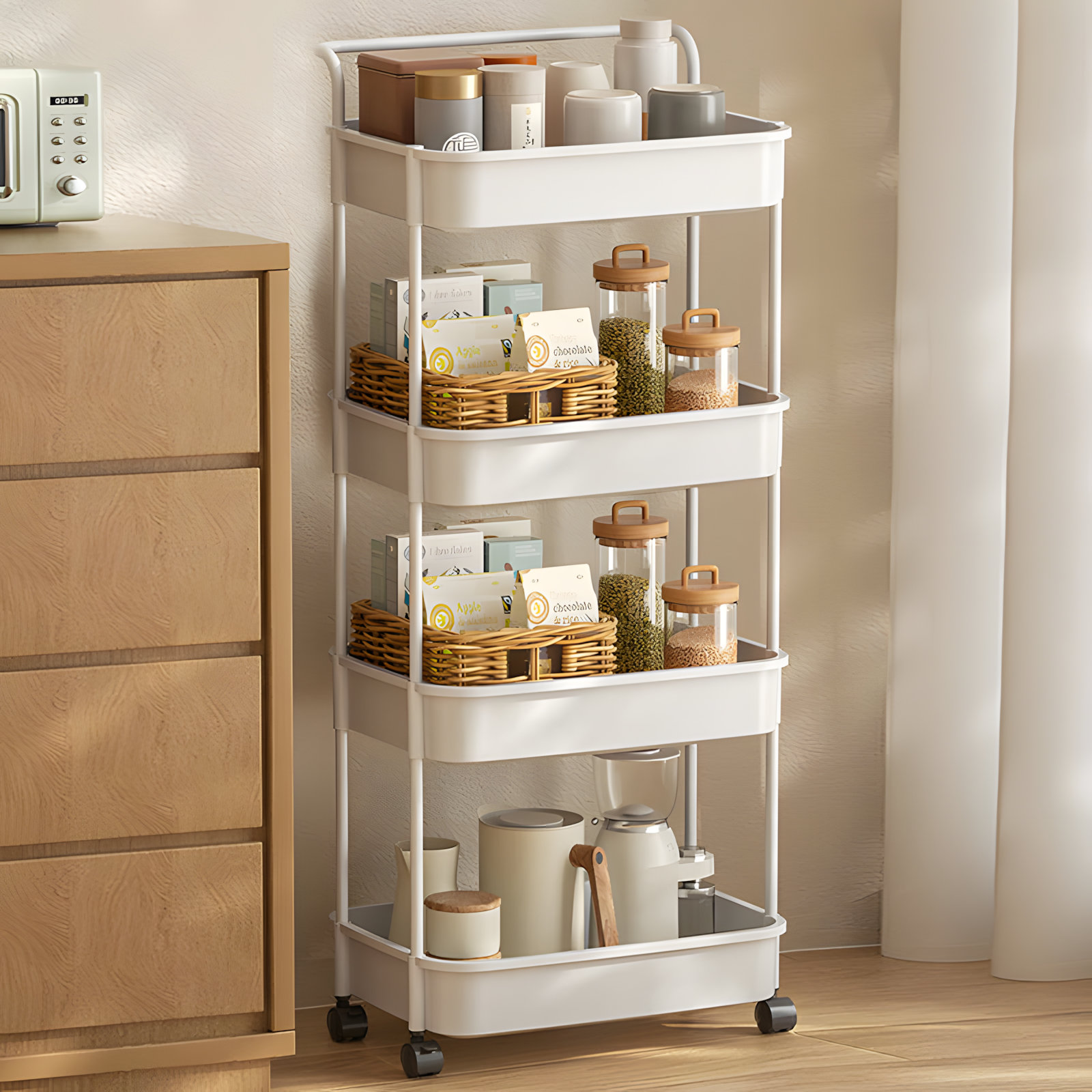 Xiangong Narrow Rolling Kitchen Cart With 4-Tier Storage Shelf, Space ...