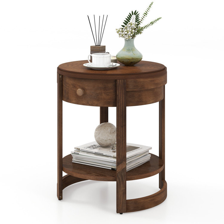 Darby Home Co 2-Tier Round End Table Mid Century Modern Nightstand with ...