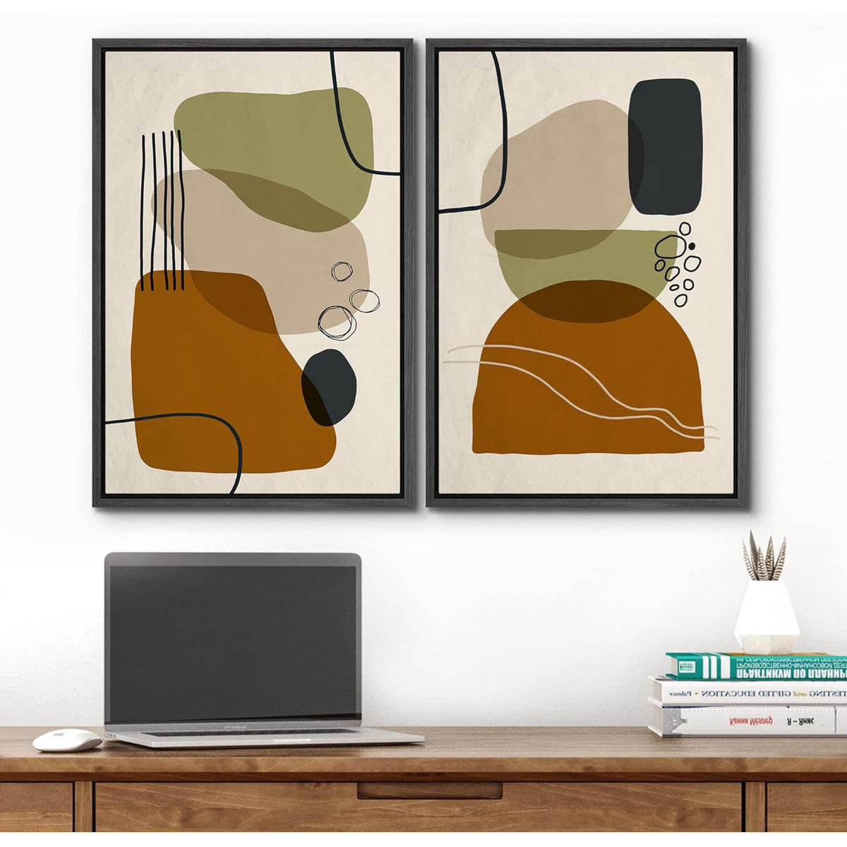 IDEA4WALL Mid Century Shape Mid-Century Brown Green & Gray Polygon ...