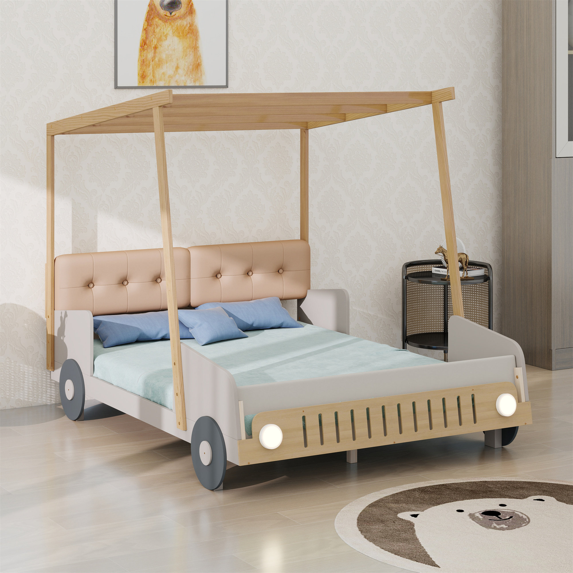 Zoomie Kids Car Bed With Pillow, Ceiling Cloth And LED | Wayfair