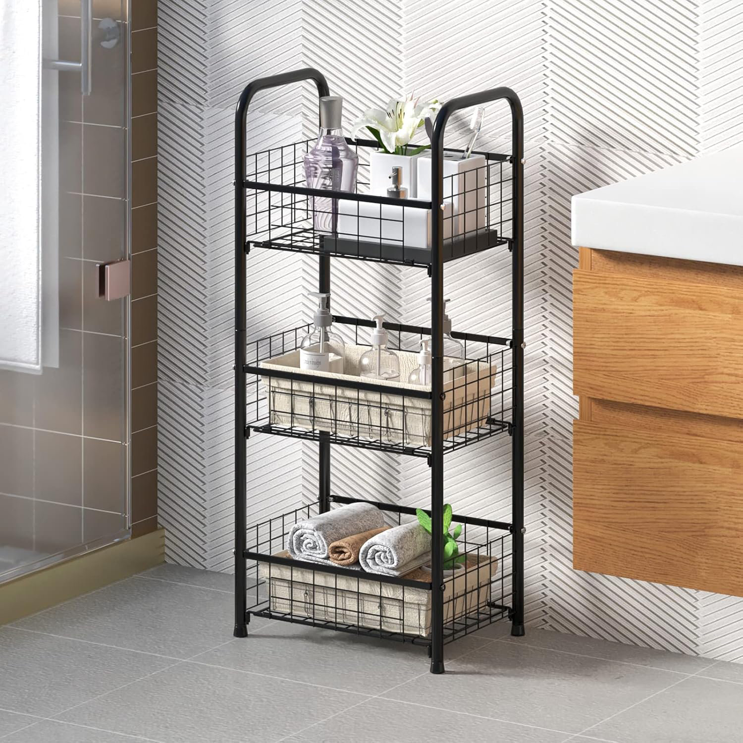 Rebrilliant 3-Tier Freestanding Open Shelf,Bathroom Organizer Shelves ...