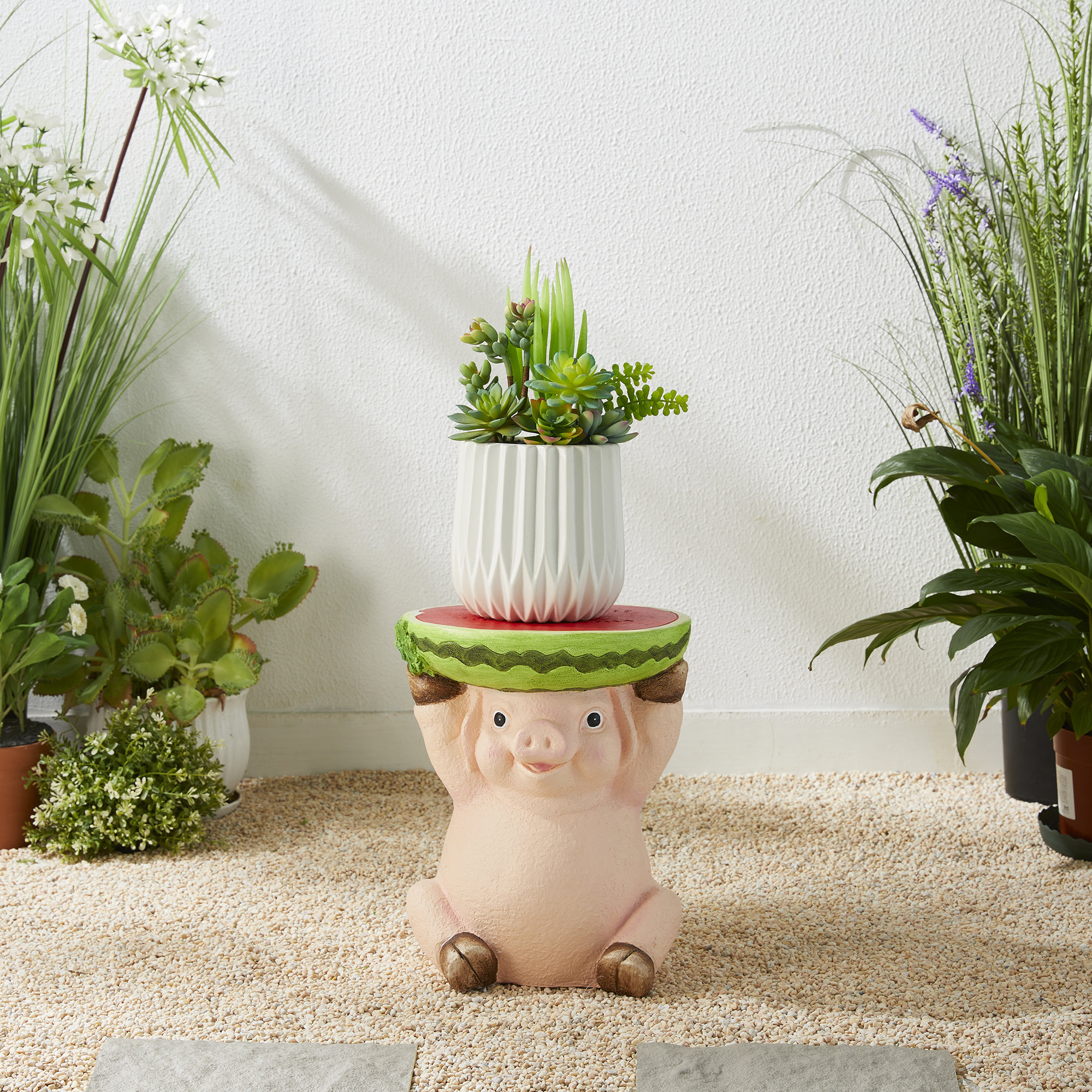 Trinx 12.5"H MGO Pig Garden Stool or Animal Planter Stand | Wayfair