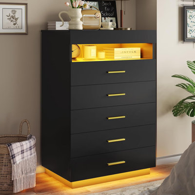 Wrought Studio™ Tall 5 Drawer Dresser With Led Light | Wayfair