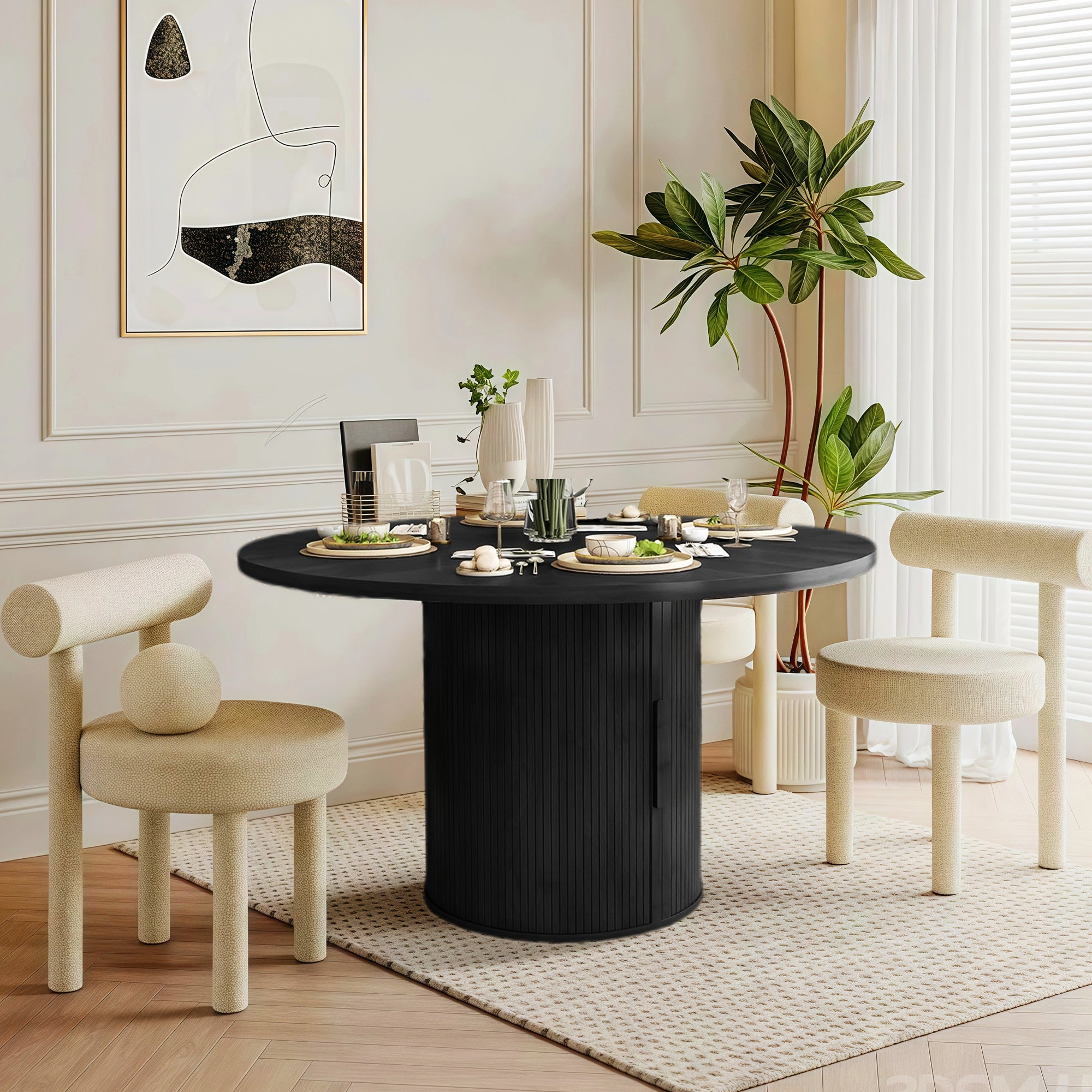 Ebern Designs 47” Round Dining Table For 4, Wood Farmhouse Kitchen ...