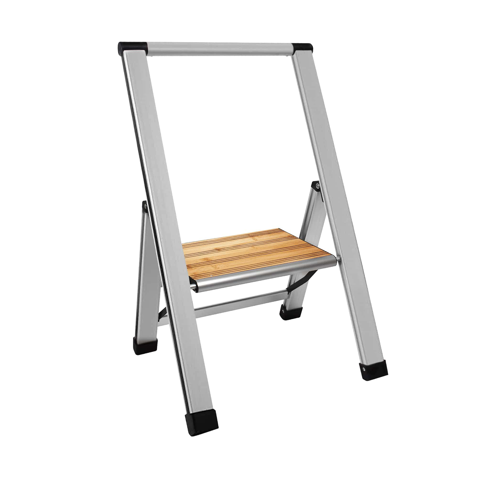 Sorfey Premium 1 Step Ladder Modern Bamboo. Lightweight,-Ultra Slim ...