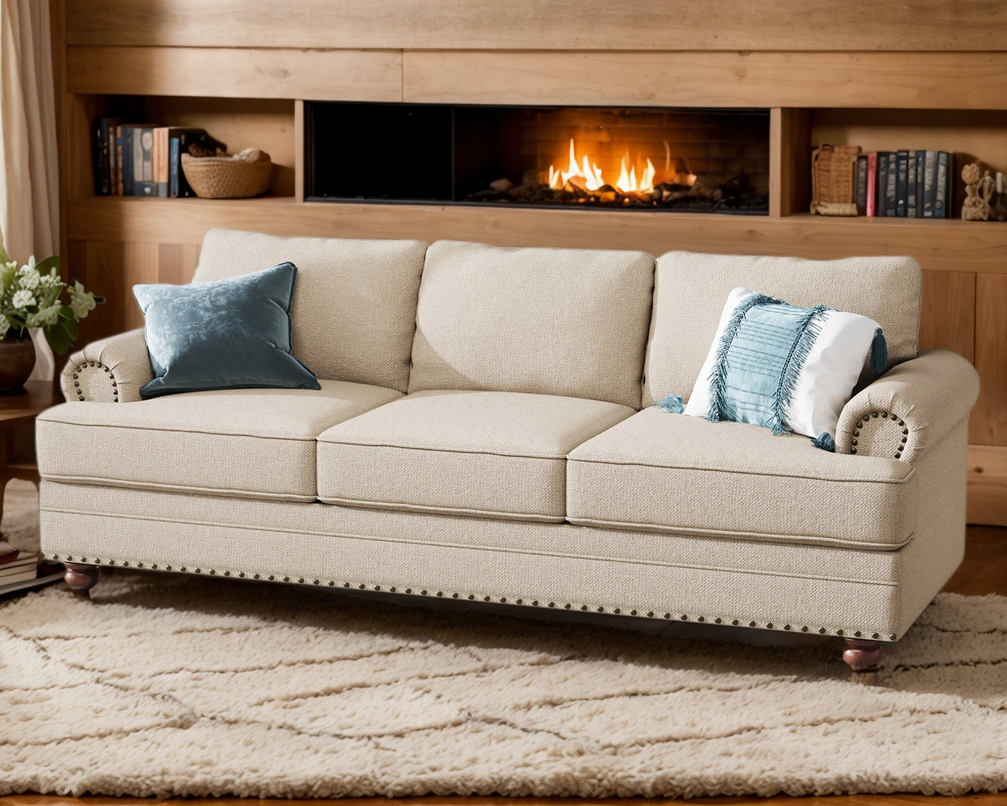 Charlton Home® Modern 89 Inch Couch, Cozy Upholstered Sofa With Rolled ...