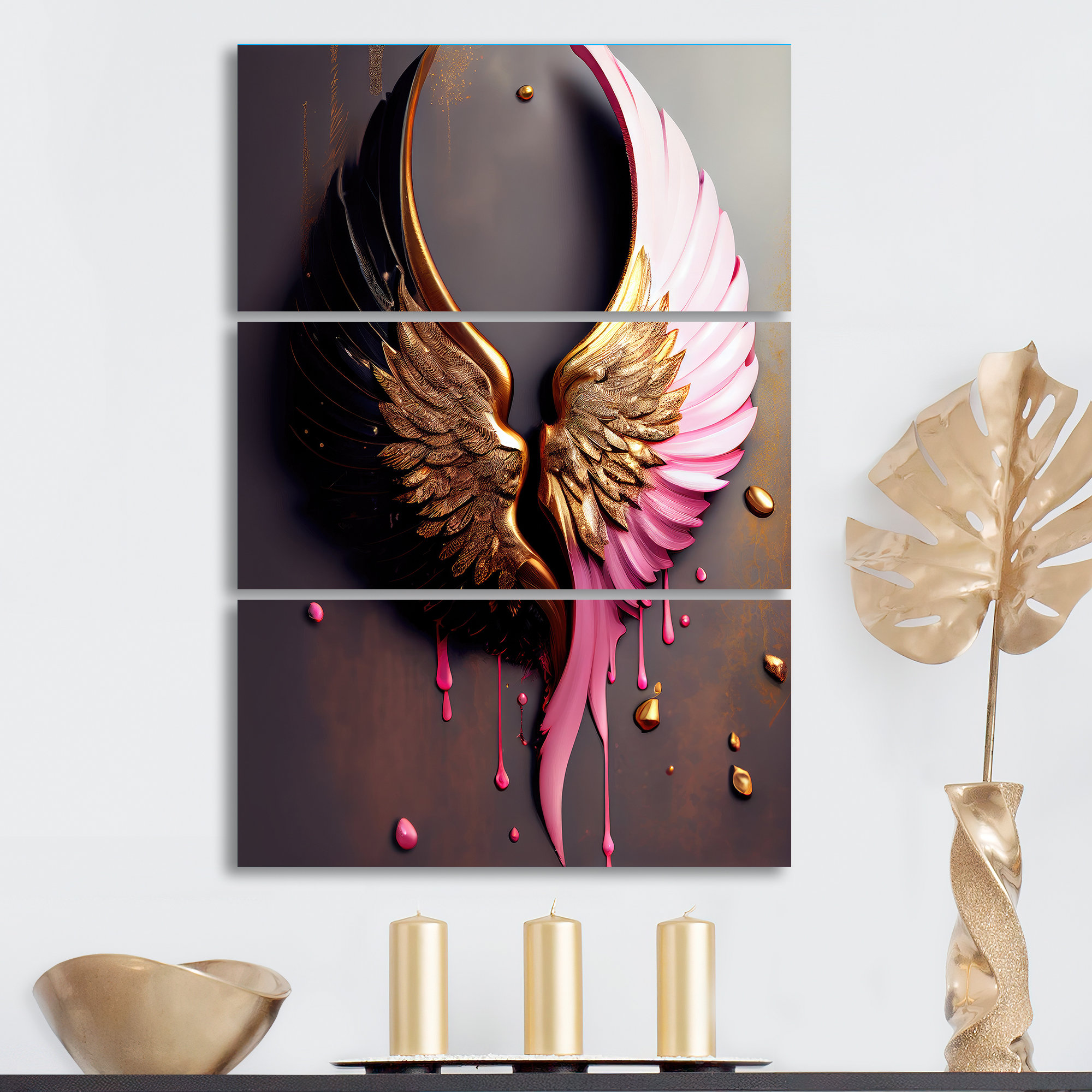 Everly Quinn Gold And Black Angel Wings II - Wings Angel Canvas Wall ...