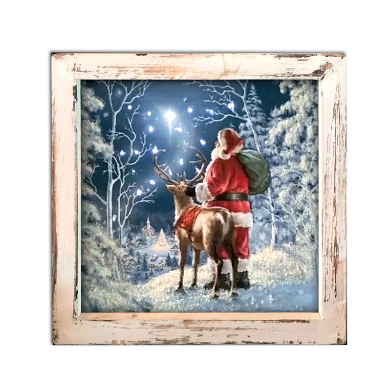Glow Decor Starry Night Santa 8x8 Lighted Shadow Box | Wayfair
