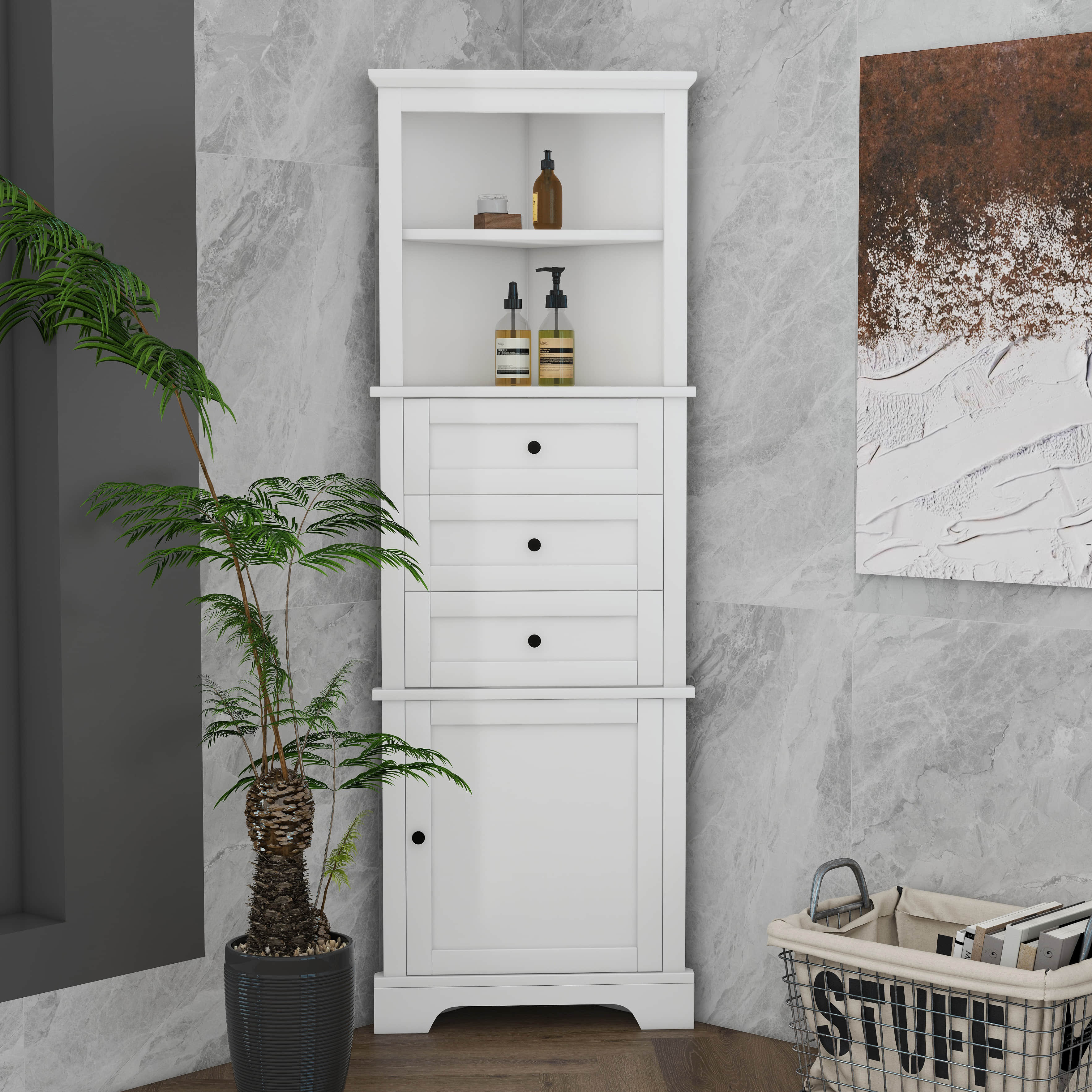 Red Barrel Studio Triangle Tall Cabinet With 3 Drawers And Adjustable ...