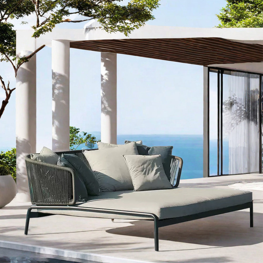 Elegance Furnishings Braided Rope Patio Daybed 57.09'' Fabric Outdoor ...