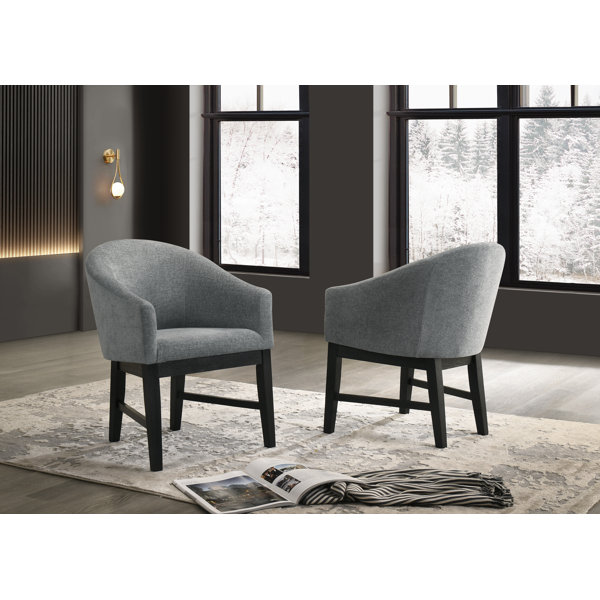 George Oliver Taya Set Of 2 Gray Fabric Barrel Dining Chair With Black ...