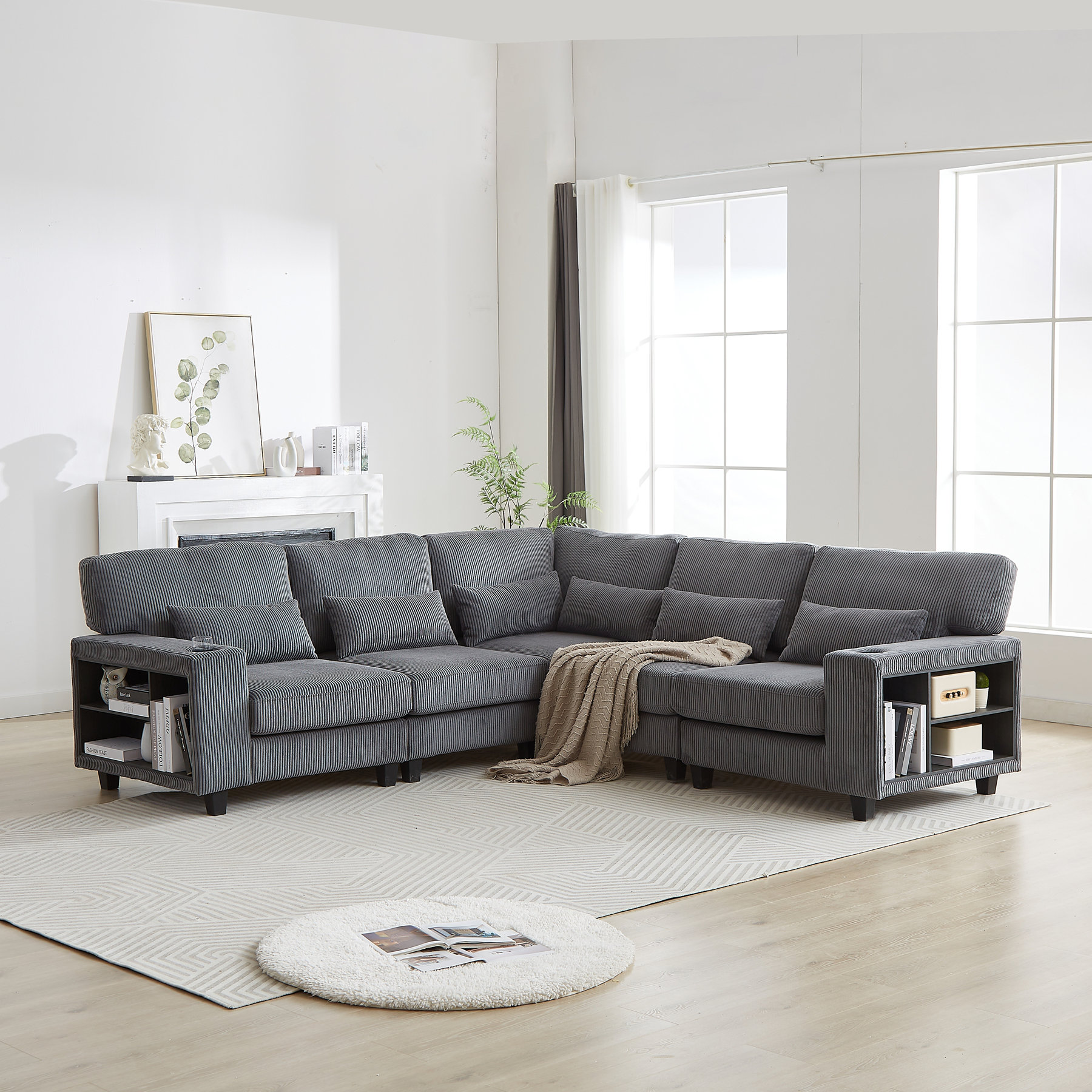 Bloomsbury Market L-Shaped Modular Sectional Sofa, Modern Corduroy ...