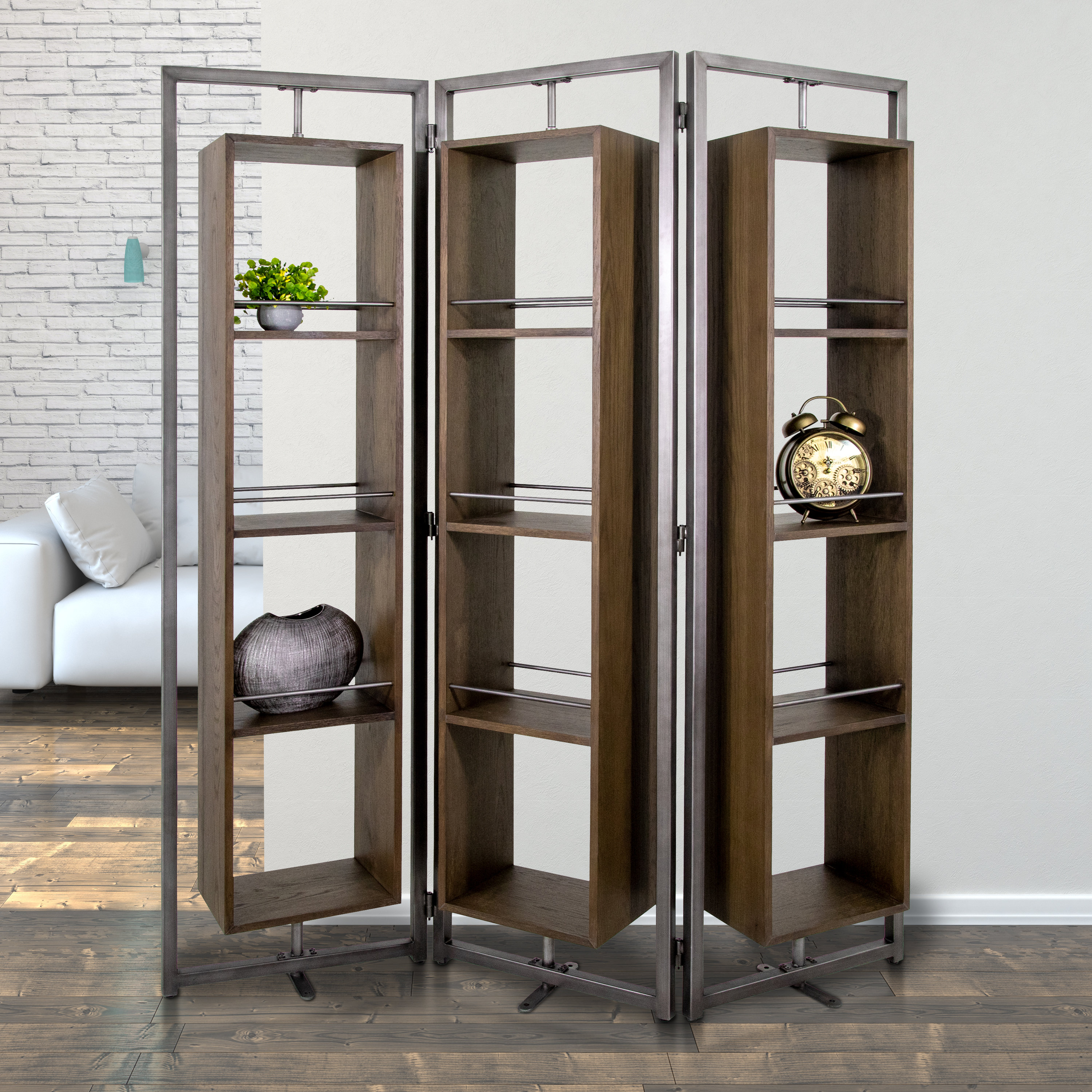 Wade Logan® Bringier 64" Oak Large Screen Shelf with 3 Adjustable ...