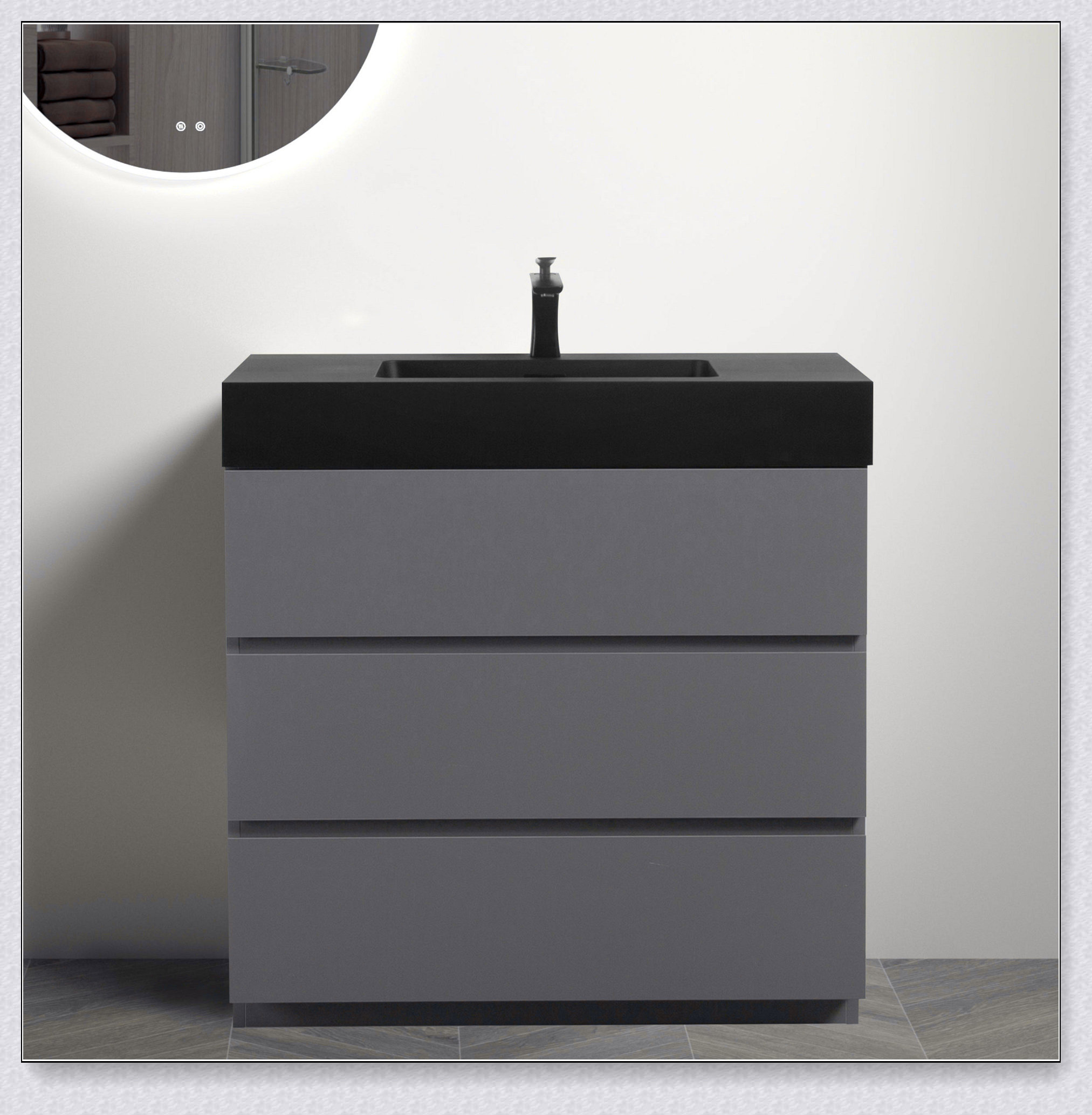 Ebern Designs Meuble-lavabo autoportant avec grand lavabo et rangement ...