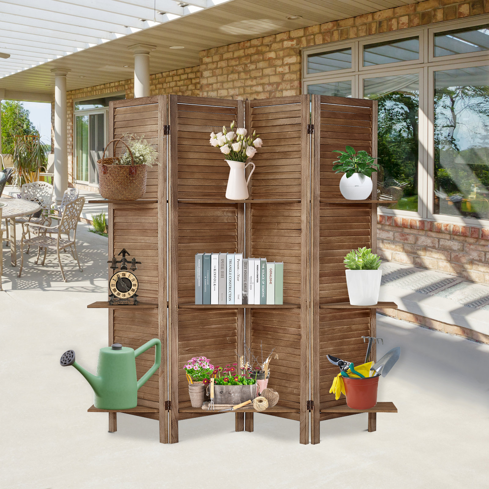 Beachcrest Home Artoria Panels Room Divider with Shelves Folding ...