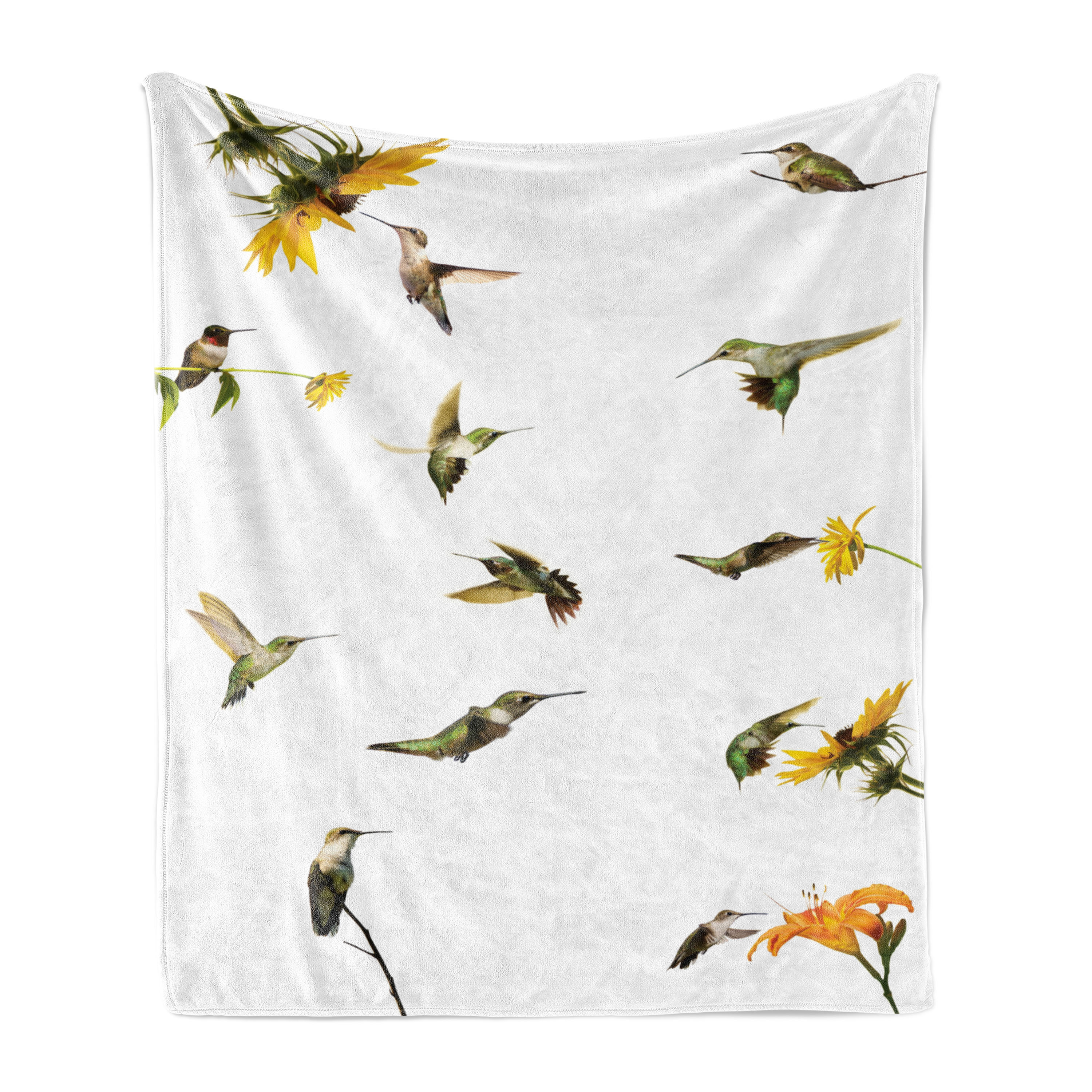 Ambesonne Hummingbirds Fleece Throw Blanket Hummingbird Sunflowers ...