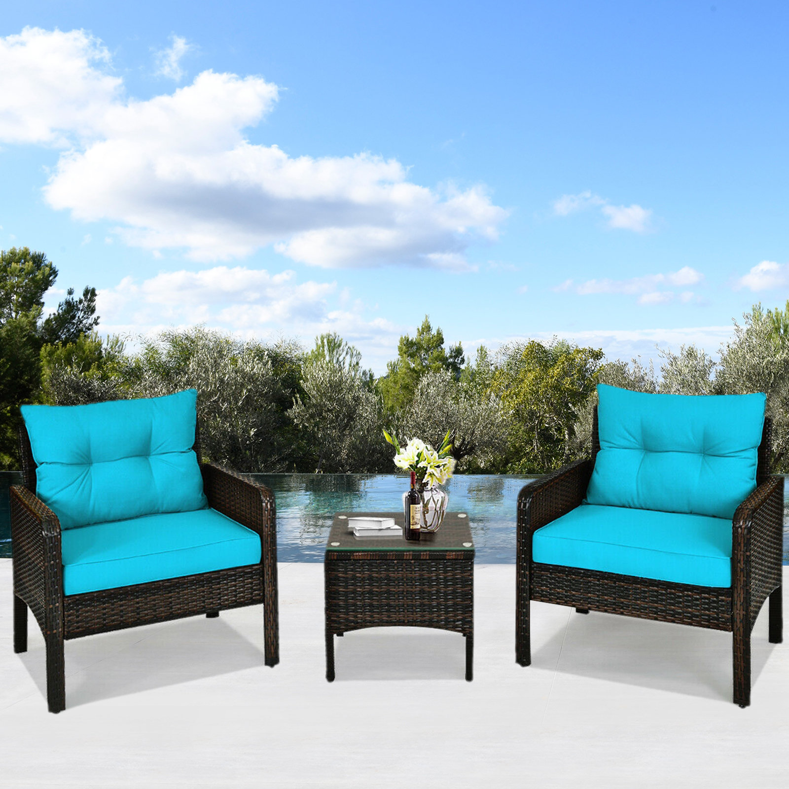 Winston Porter Bryella 3 Pcs Outdoor Patio Rattan Conversation Set ...